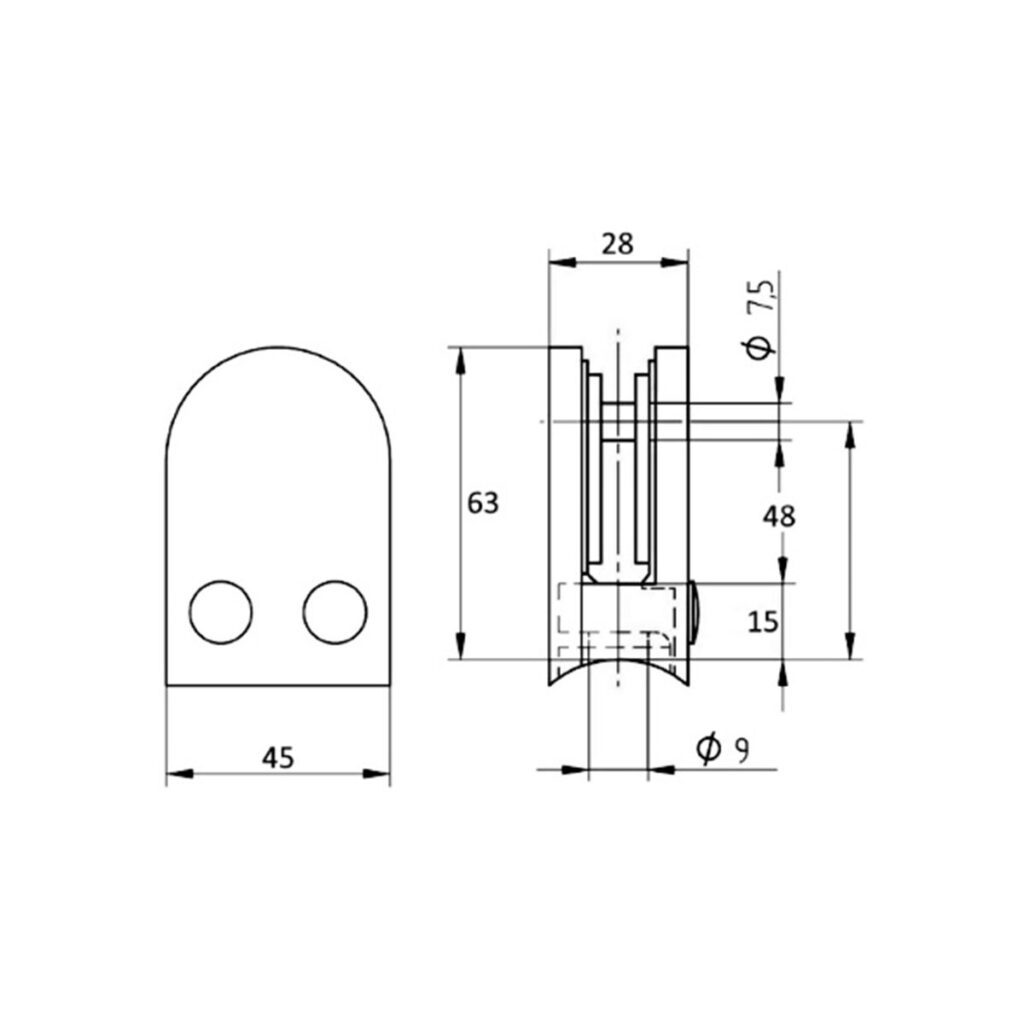 Round Back polished D shaped glass clamps - Express Toughening Ltd