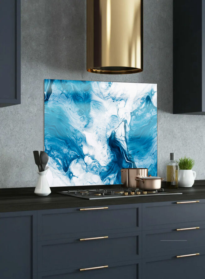 Blue Marble Printed Glass Splashback - Express Toughening Ltd