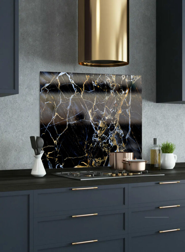 Black, White, and Bronze Marble Printed Glass Splashback - Express ...